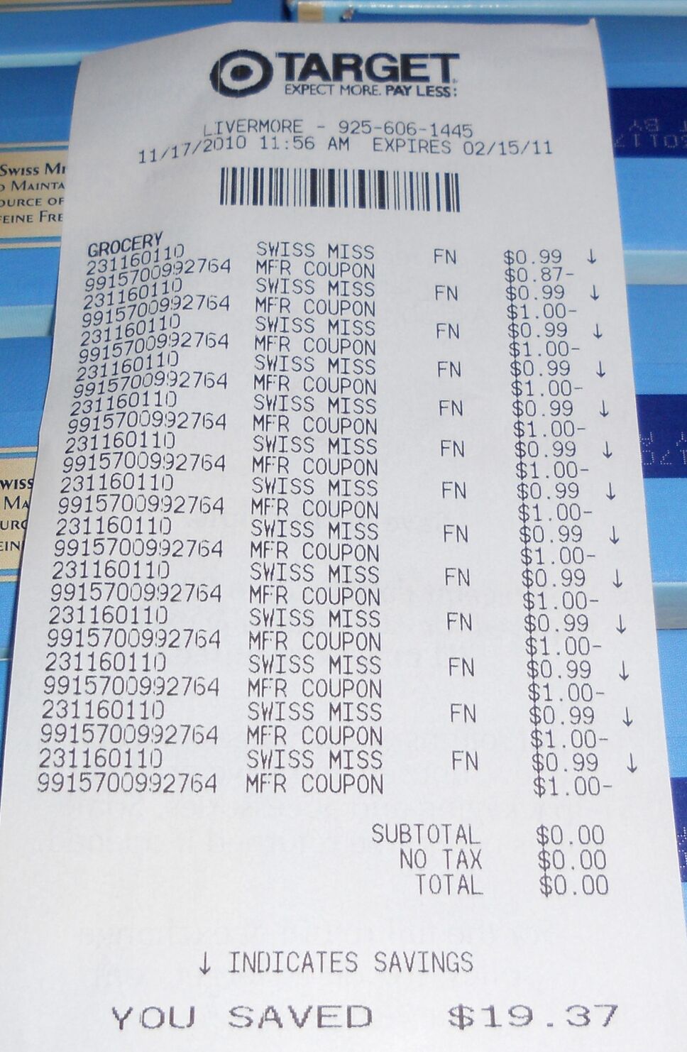 31 Boxes of Swiss Miss Hot Chocolate for $0.00 | Penny Experiment